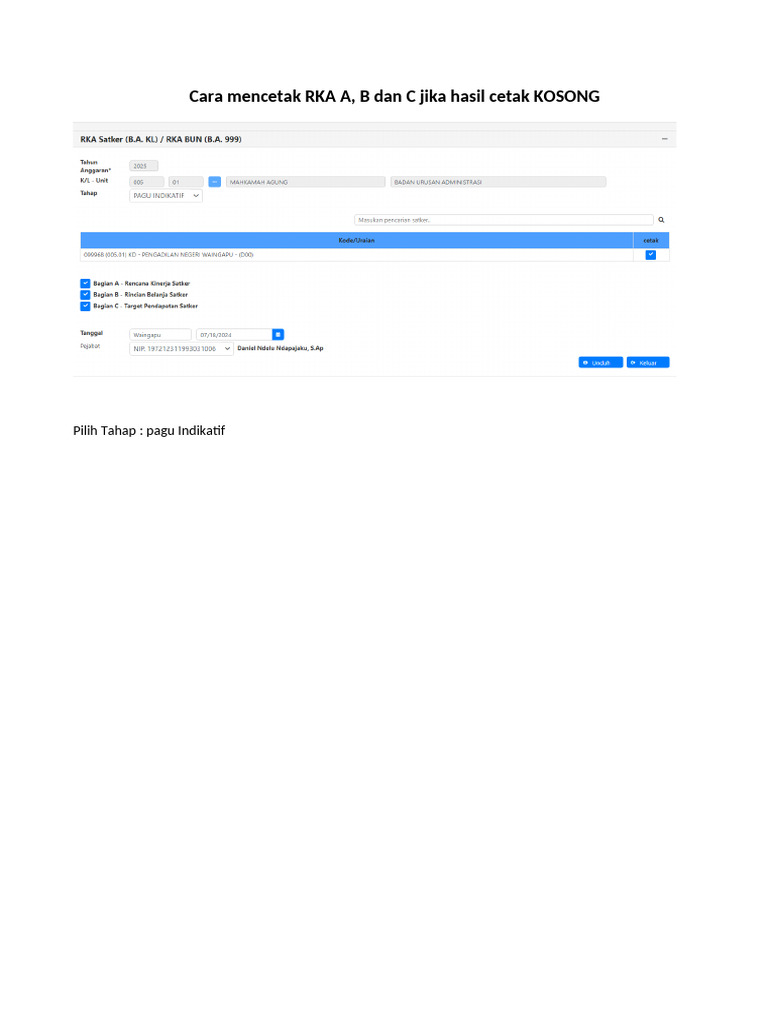 Cara Mencetak Jika RKA ABC KOSONG | PDF