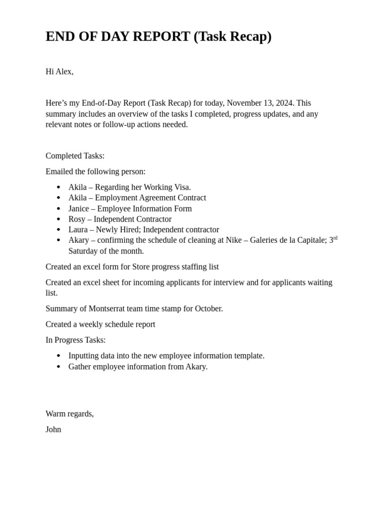 End of Day Report - 11-13-2024 | PDF