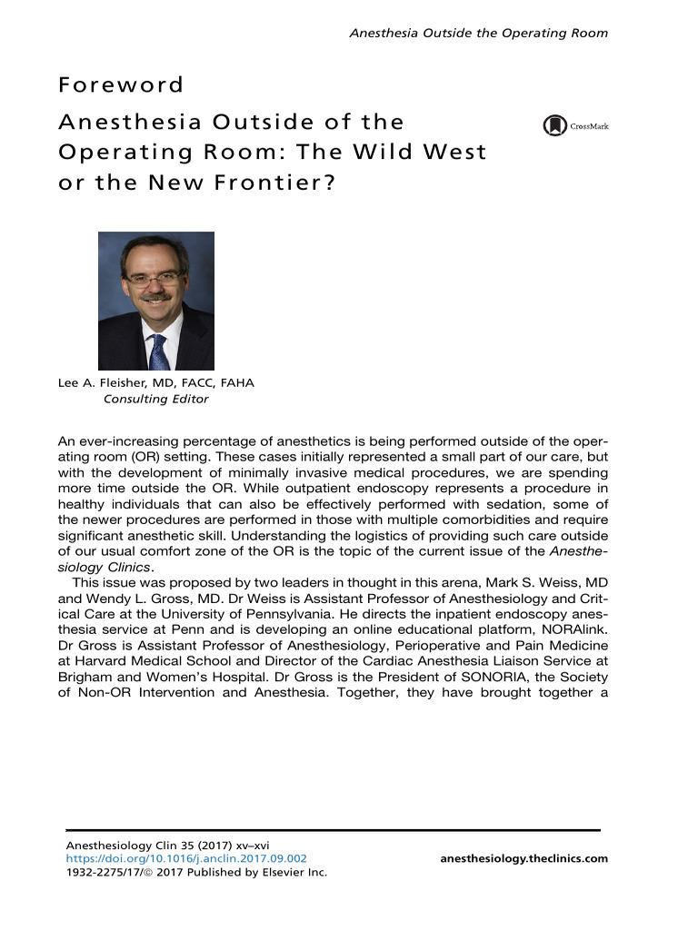 Anesthesia Outside of The Operating Room The Wild | PDF | Anesthesia | Pain