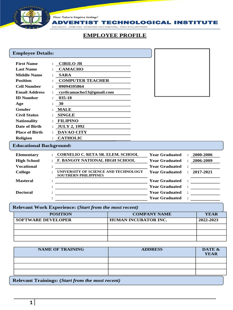 Employee Profile Editted 10-26-2020 | PDF
