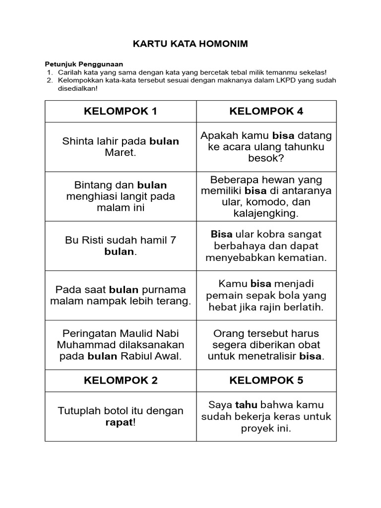 Contoh dan Makna Homonim dalam Bahasa | PDF