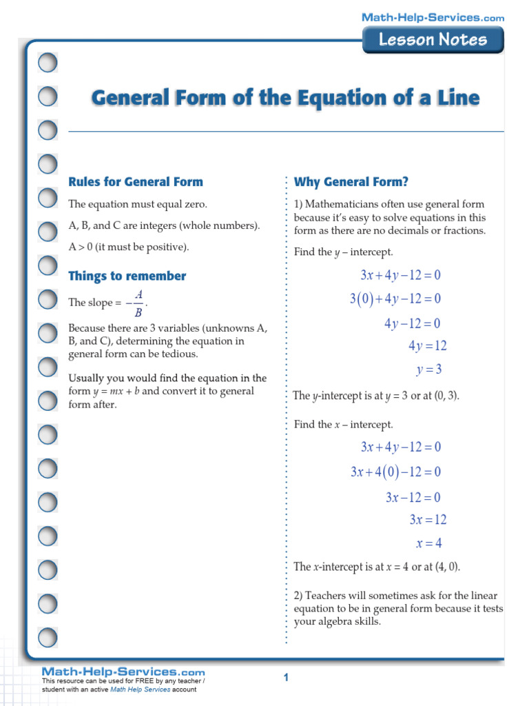 General Form Equation Guide | PDF | Equations | Arithmetic