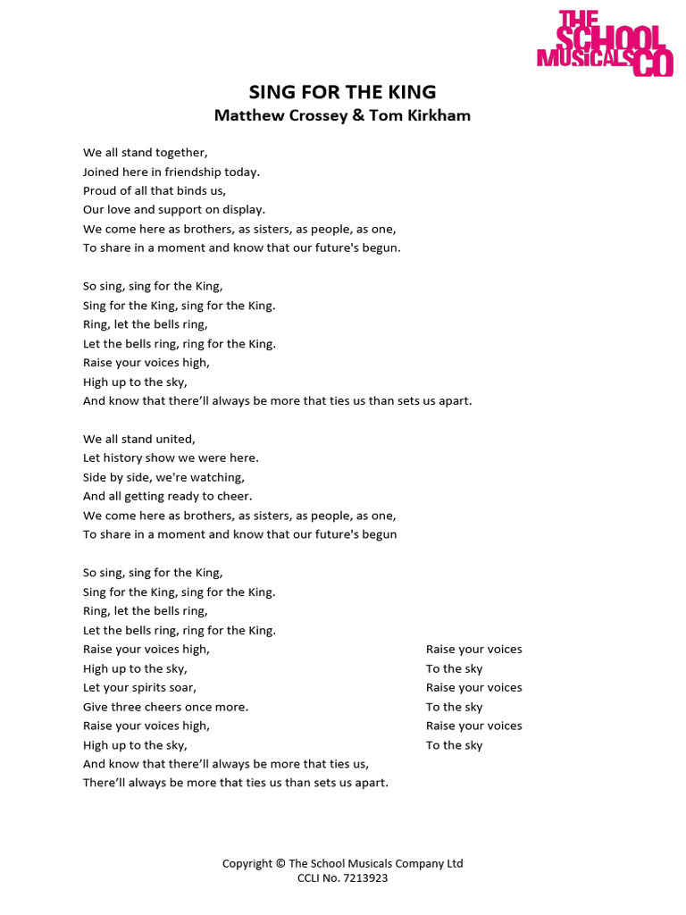 Sing For The King Lyrics.294595944 | PDF