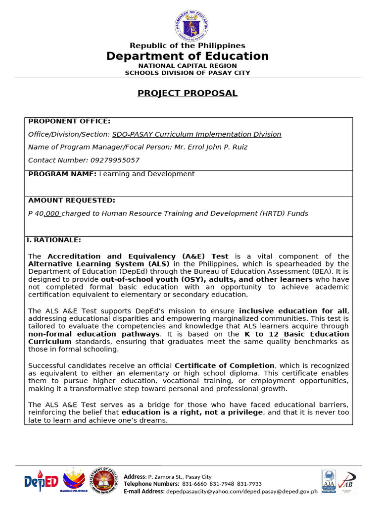 ACTIVITY-PROPOSAL Alignment of ALS A&E Review Materials | PDF | Curriculum