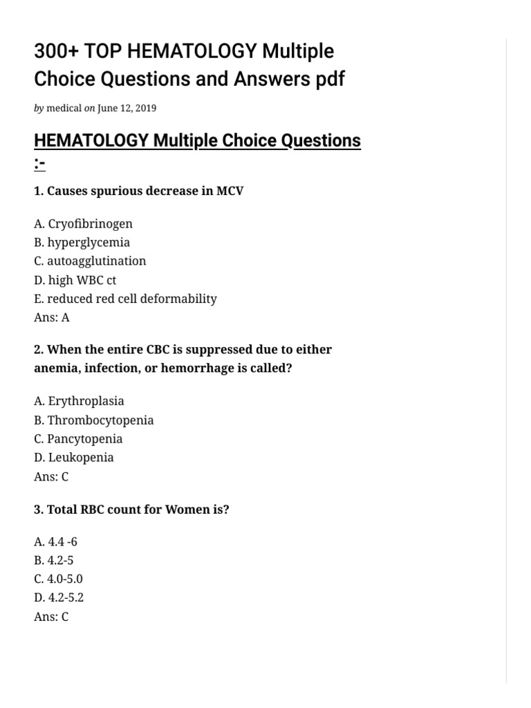 Hematolog MCQs And Answers pdf 2019 | PDF | Anemia | Medical Specialties