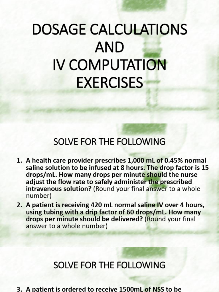 IV Dosage Calculations Exercises | PDF