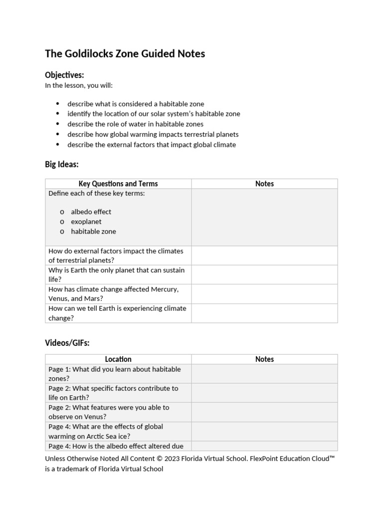 2.4 The Goldilocks Zone Notes | PDF