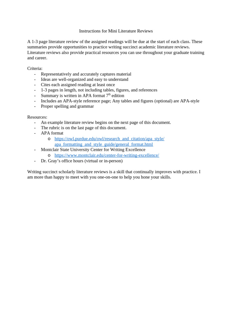 Mini Literature Review Instructions | PDF | Apa Style | Psychology