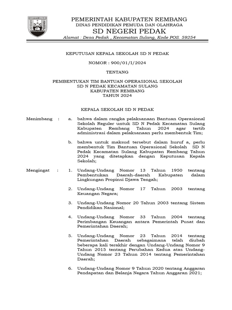 SK Tim BOS Sekolah 2024 | PDF