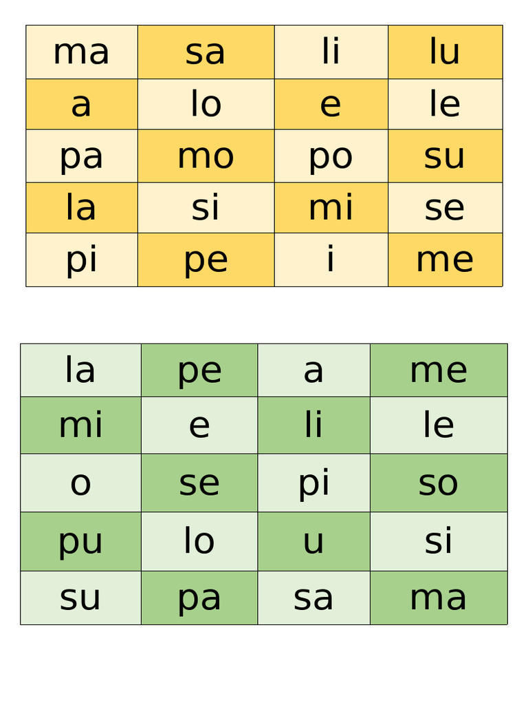 Bingo Vocales y Sílabas Con M, L, S y P | PDF