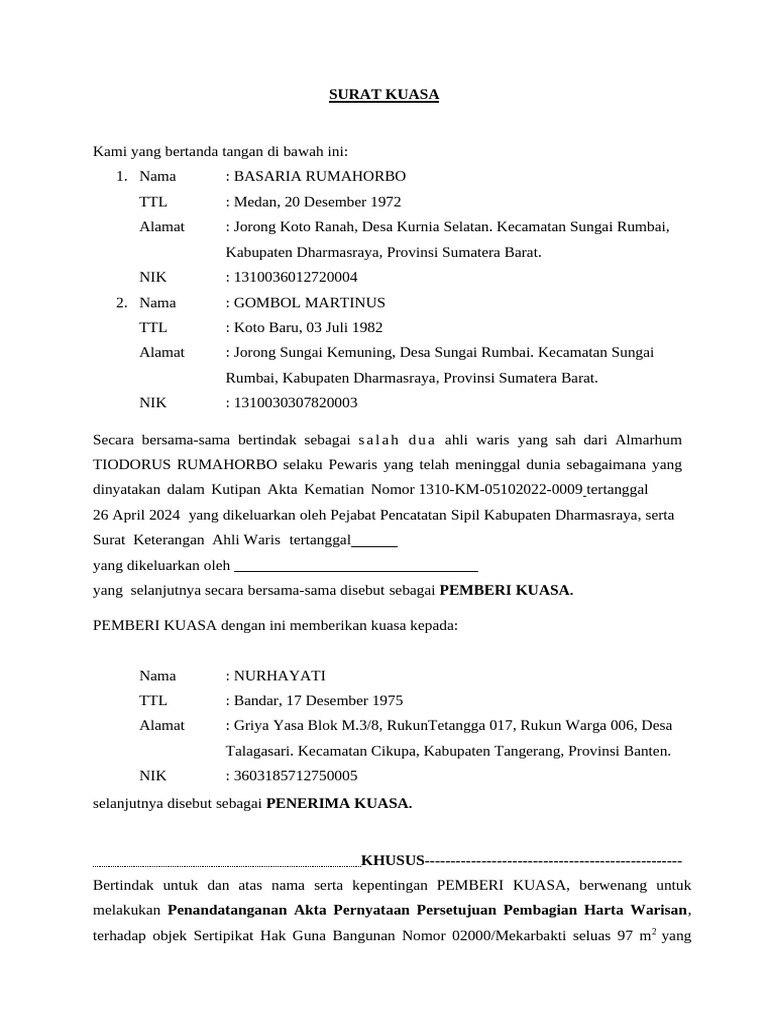 Surat Kuasa Ahli Waris | PDF