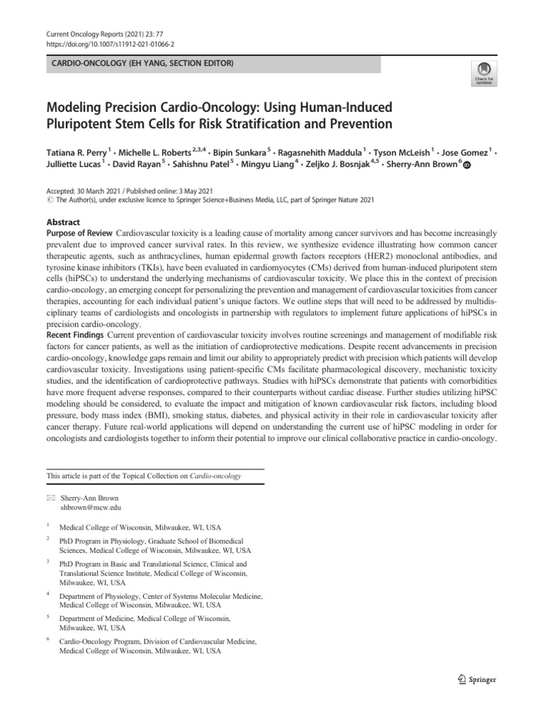 2021 Tatiana R Perry - Modeling Precision Cardio Oncology Using Human ...