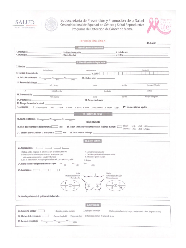 Hoja de Exploracion de Mama | PDF