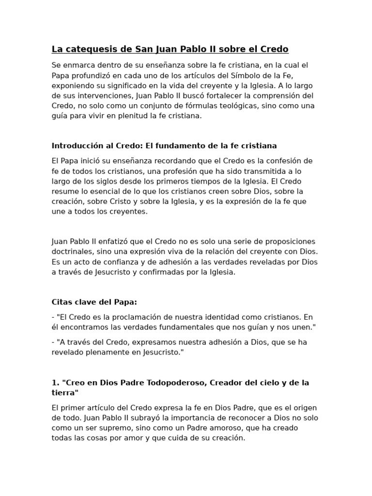 Catequesis de Juan Pablo II sobre el Credo | PDF | Cristo (título) | La ...