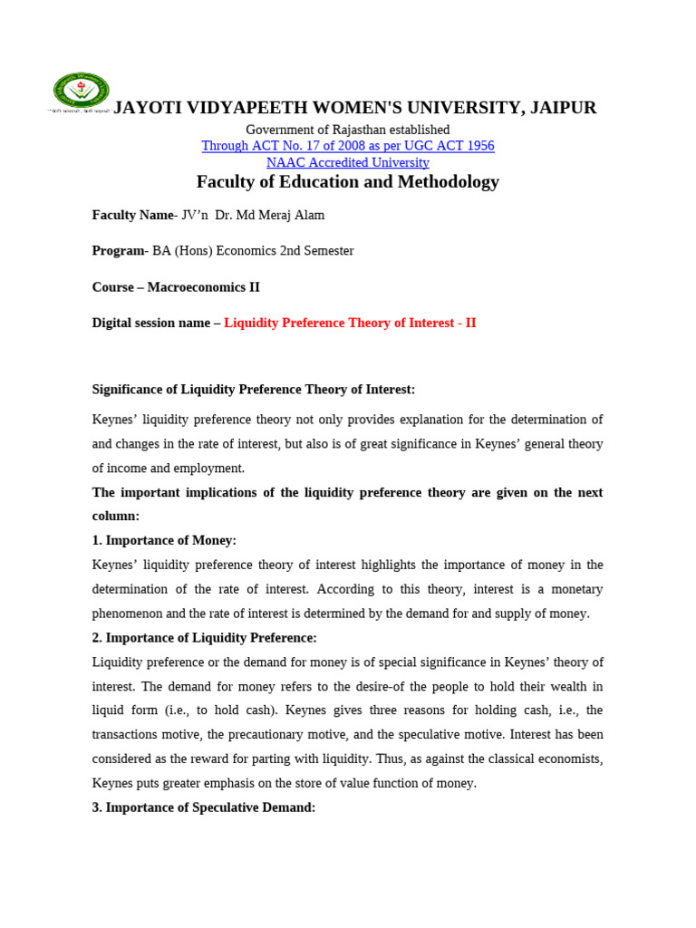 Liquidity Preference Theory of Interest - II | PDF | Interest ...