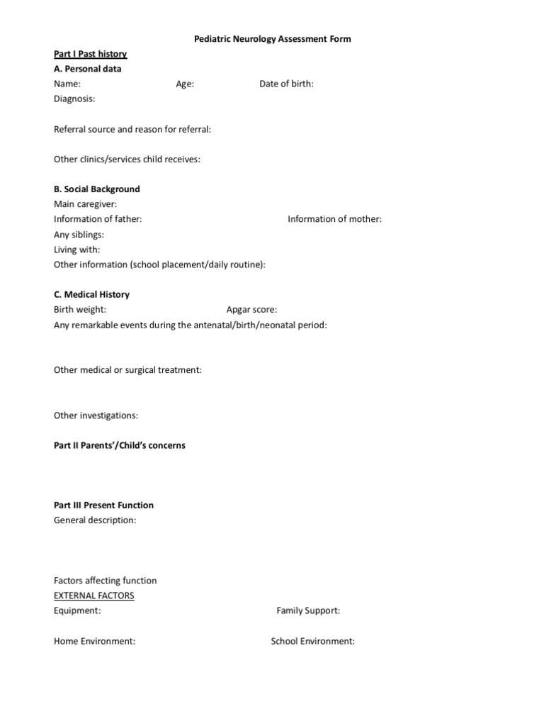 Pediatric Neurology Assessment Form | PDF