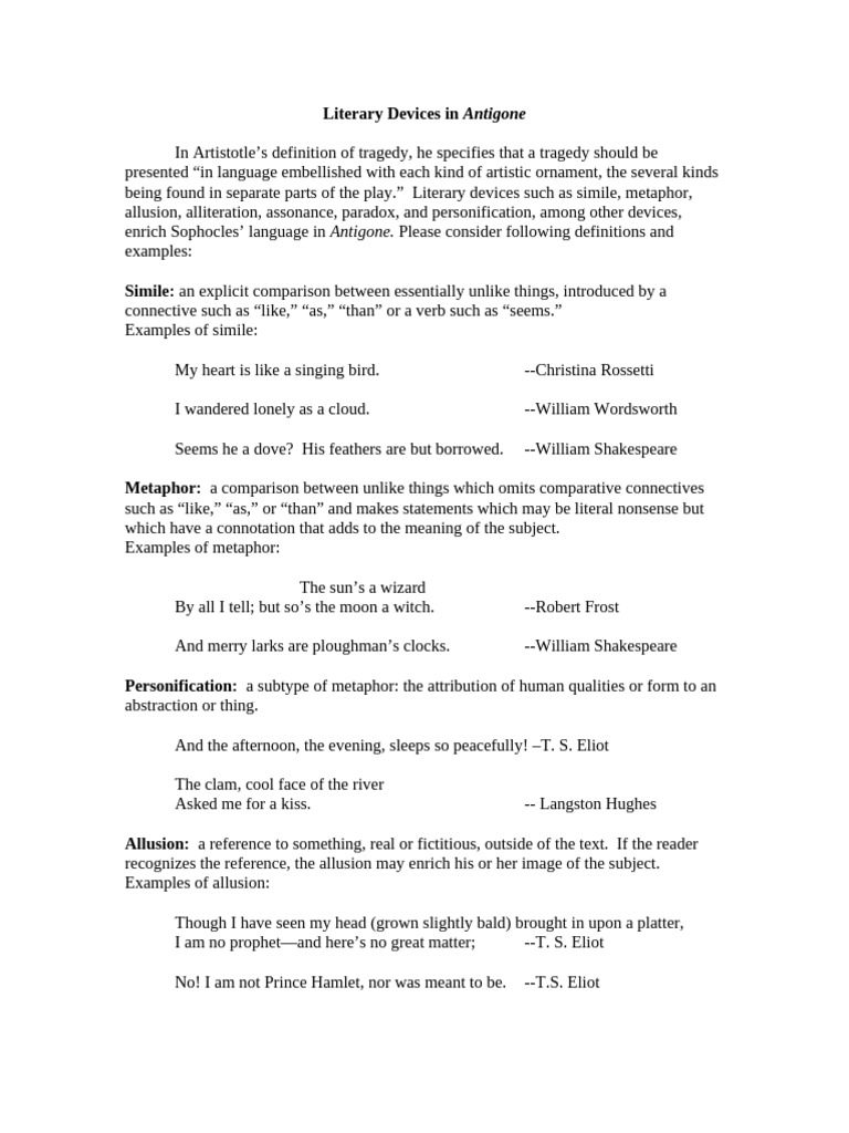 Literary Devices in Antigone Explained | PDF | Metaphor