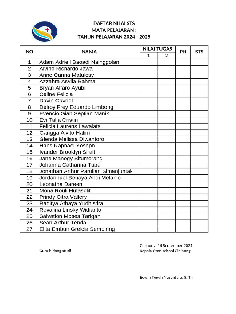 NILAI PJOK PTS Tito | PDF
