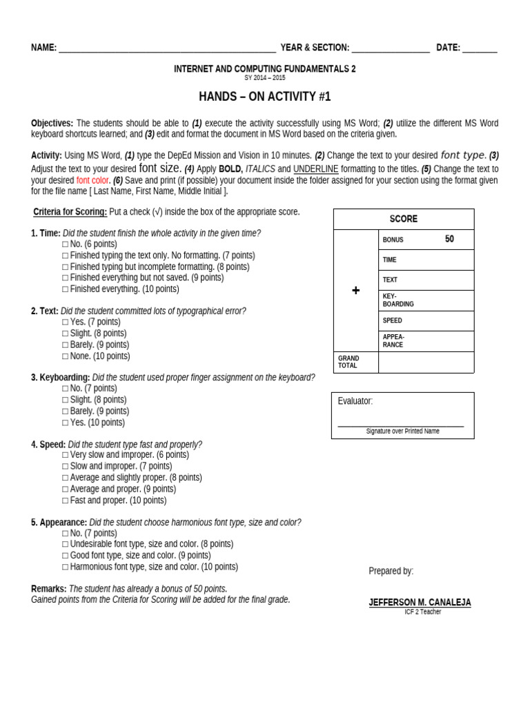 Hands-on Activity #1 | PDF | Microsoft Word | Printing