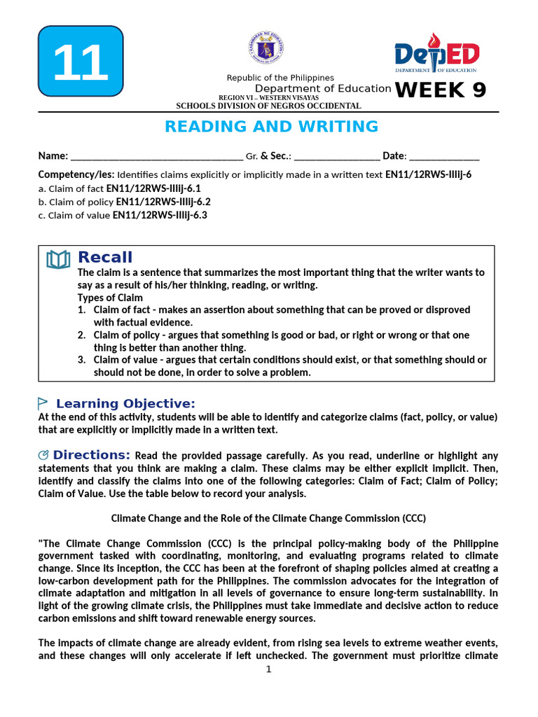 Reading and Writing Week 9 | PDF | Climate Change Mitigation ...