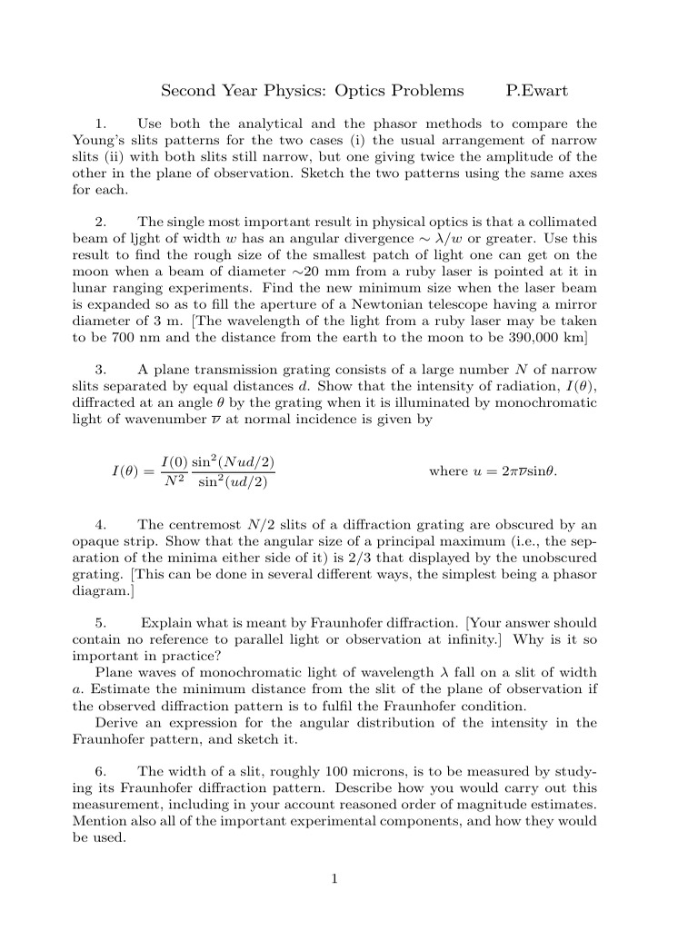 Optics Problems 2007 | PDF | Polarization (Waves) | Telescope