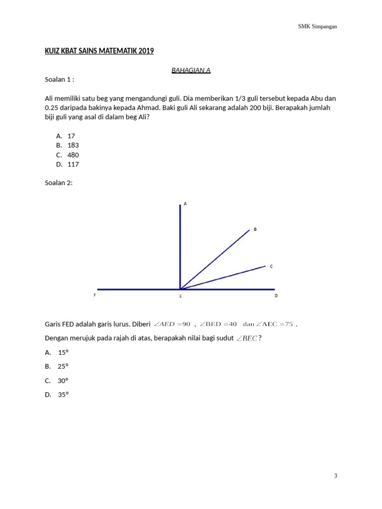 Kuiz KBAT SainsMath | PDF