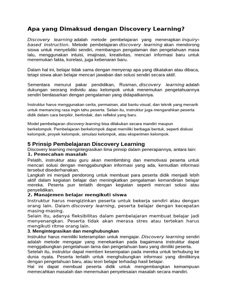 Apa Yang Dimaksud Dengan Discovery Learning | PDF