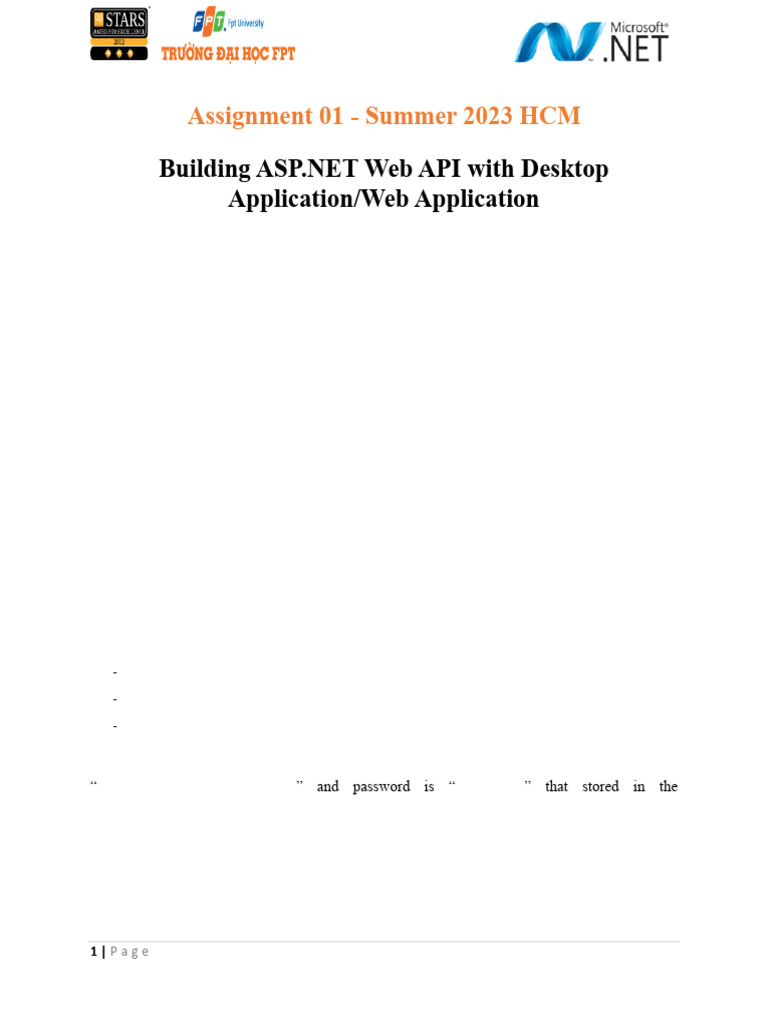 Assignment - 01 - Summer2023HCM - ASP - Net Core Web API | PDF | Microsoft Sql Server | Databases