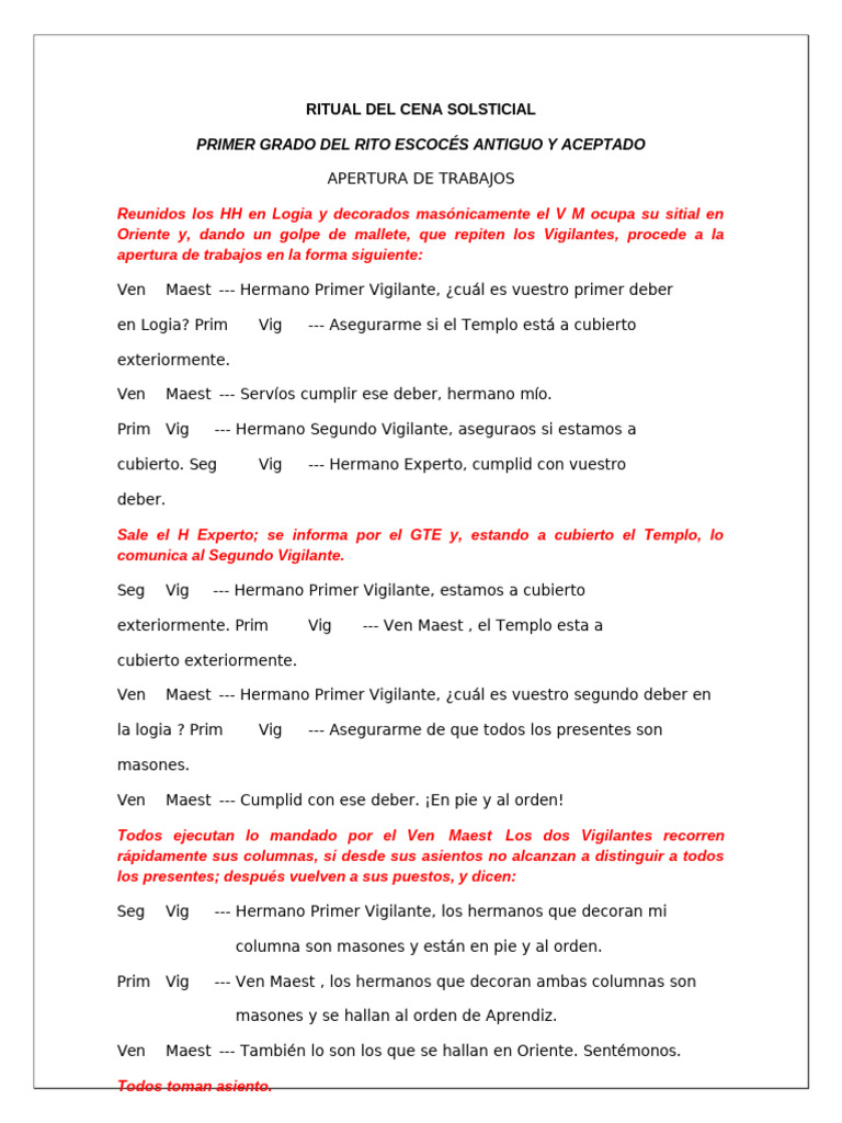 RITUAL DE BANQUETE SOLSTICIAL 3 en 1 | PDF | Masonería | Aceituna