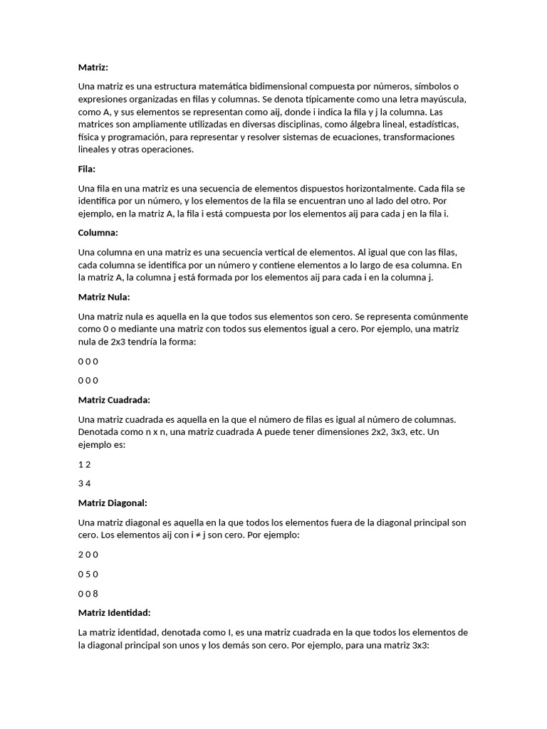 tipos matrices a b c | PDF | Matriz (Matemáticas) | Álgebra lineal