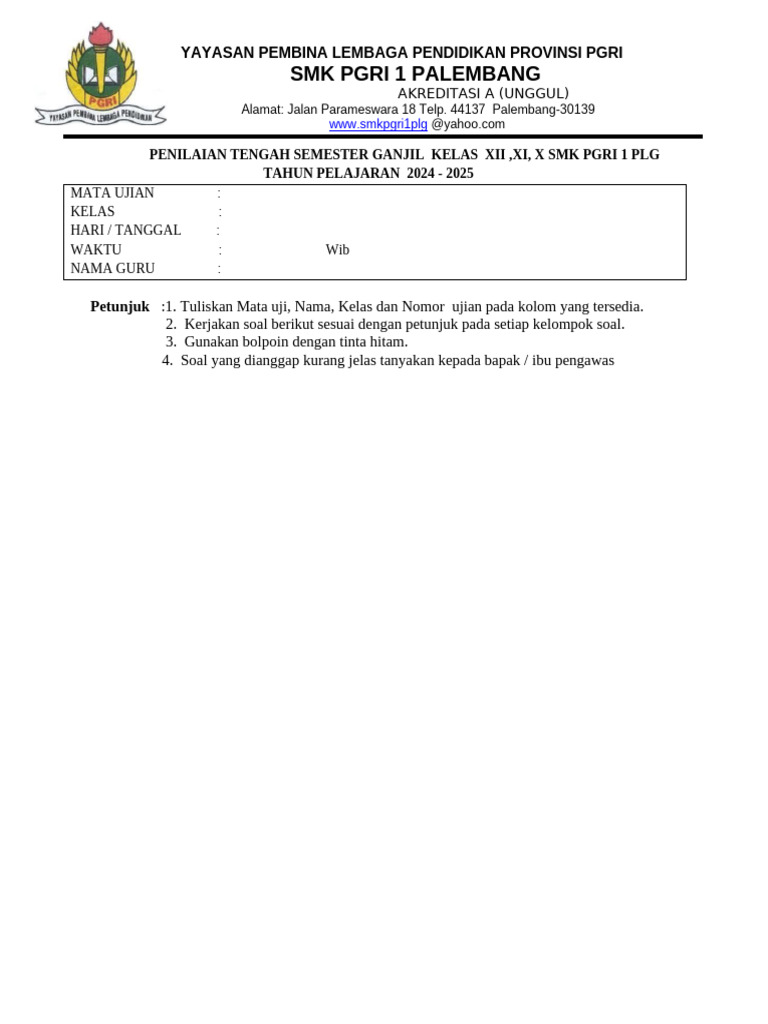 FORMAT LEMBAR SOAL-1 | PDF