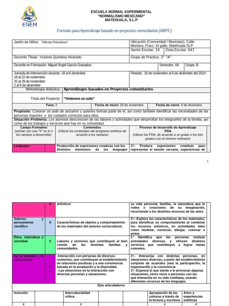 Proyecto Visitemos Un Asilo | PDF | Educación de la primera infancia | Vejez