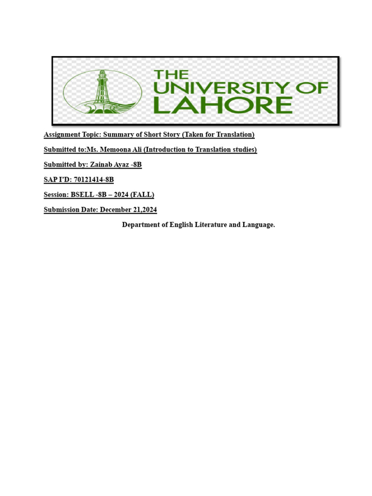 Summary of Short Story (Translation Studies) | PDF