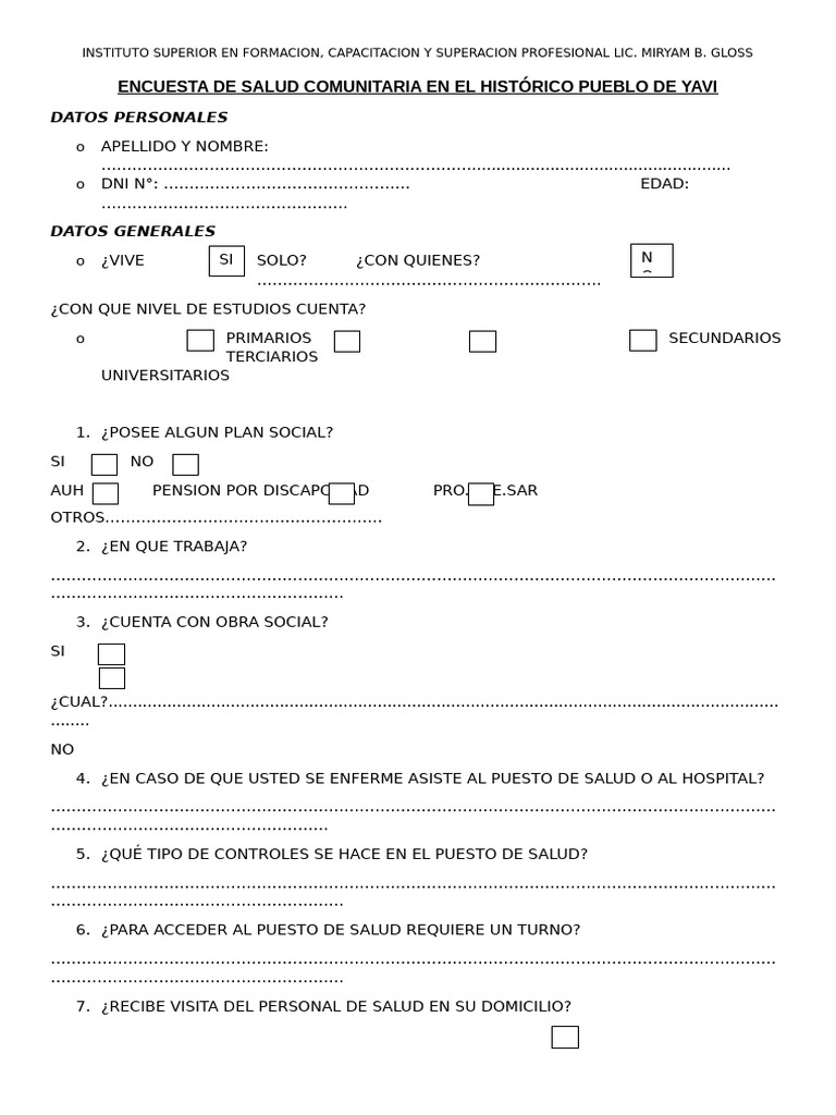 Encuesta de Salud Comunitaria en El Historico Pueblo de Yavi | PDF