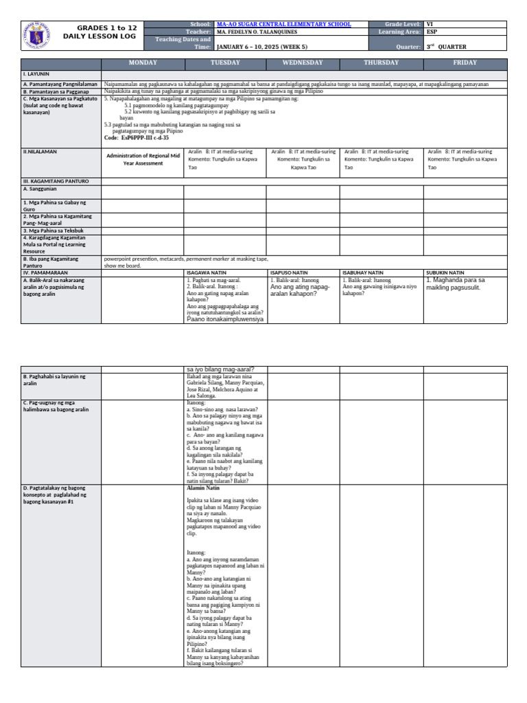 DLL - Esp 6 - Q3 - W5 | PDF