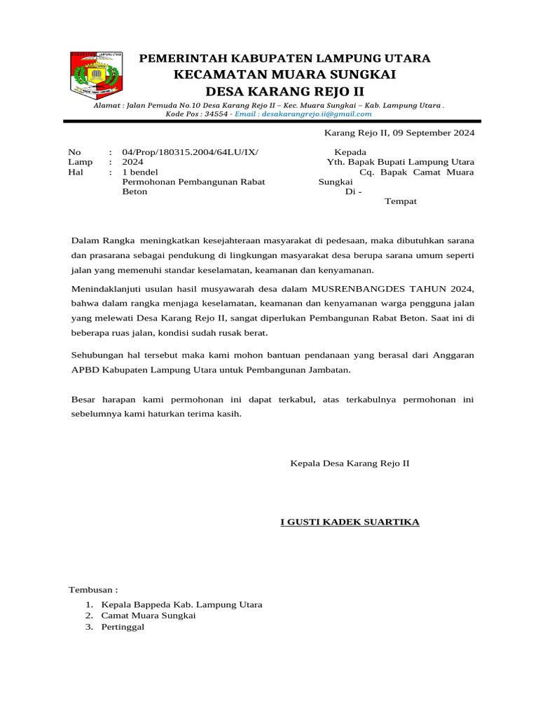 Proposal Pembangunan Jalan Karang Rejo II | PDF