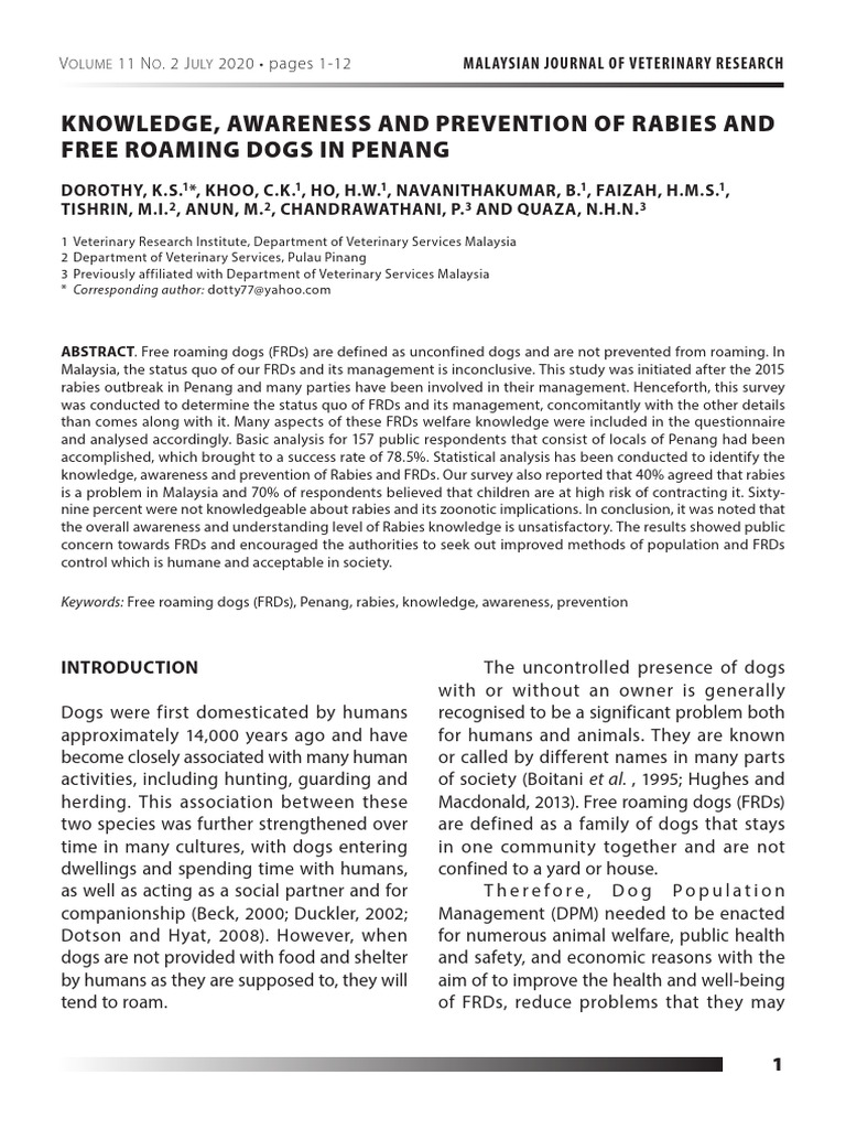 Dorothy20 - KAP of Rabies and Free Roaming Dogs in Penang | PDF | Rabies | Survey Methodology