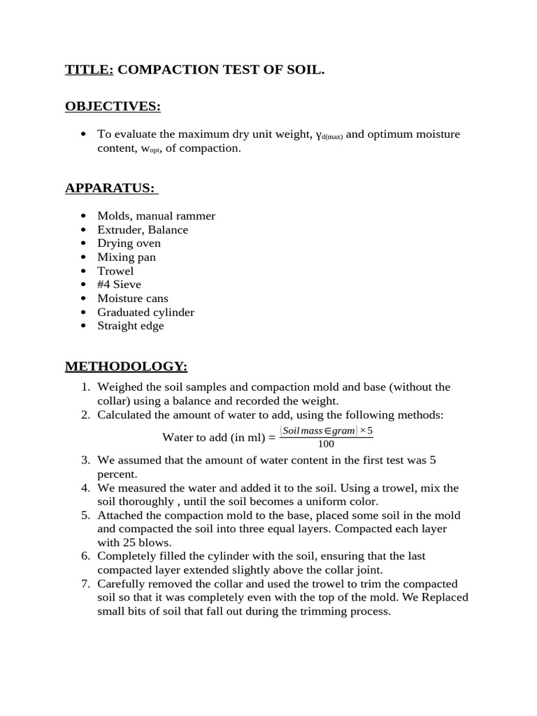 Exp. 7 Compaction Test of Soil | PDF | Horticulture | Natural Materials