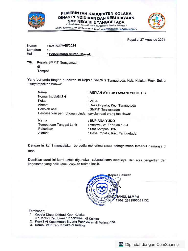 surat aisyah ayu oktaviani yudo.HS | PDF