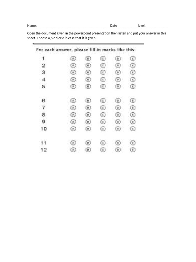 Toeic Answer Sheet | PDF