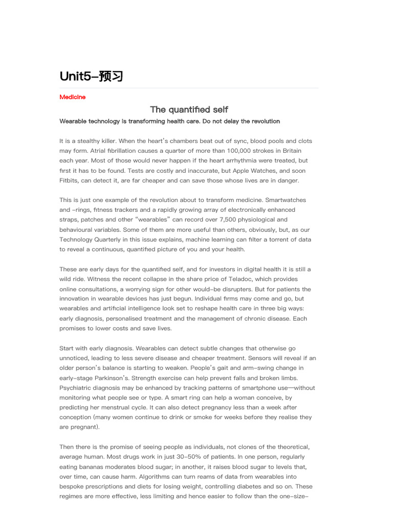 Unit5 预习 | PDF | Wearable Technology | Clinical Medicine