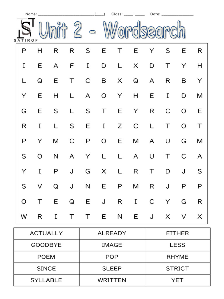 #3rd Grader Unit 2 - Wordsearch | PDF
