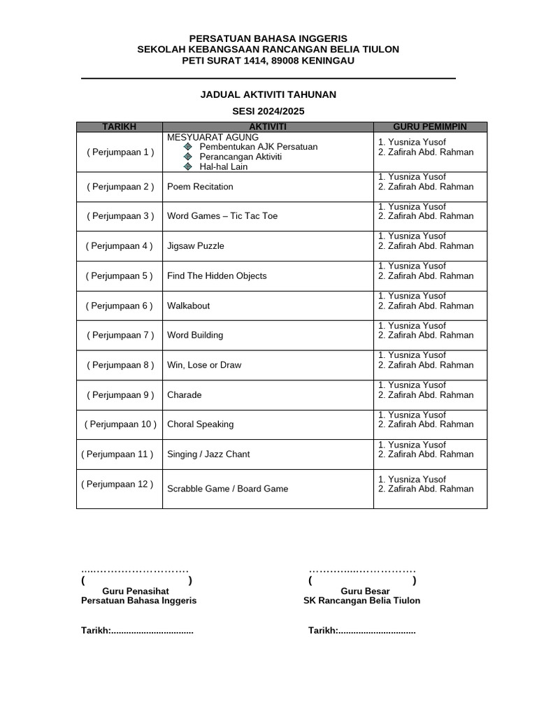 jadual aktiviti tahunan | PDF