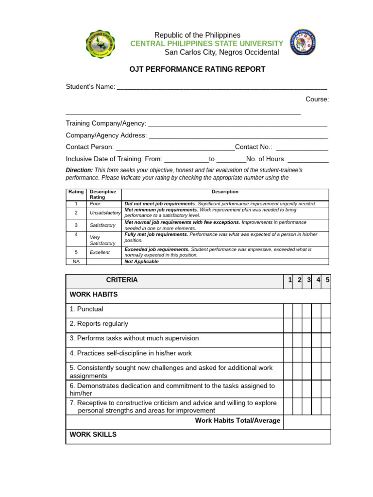 OJT-PERFORMANCE-RATING-REPORT | PDF | Behavioural Sciences | Learning