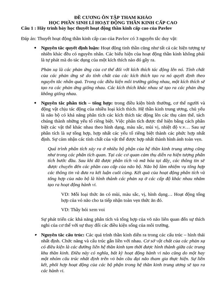 De Cuong Ontap Sinh Ly Than Kinh | PDF