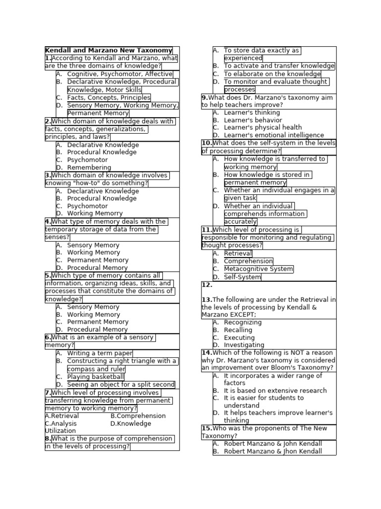 Educators' Guide to Marzano Taxonomy | PDF | Memory | Knowledge