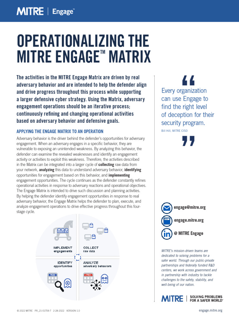 Operationalizing MITRE Engage Matrix | PDF