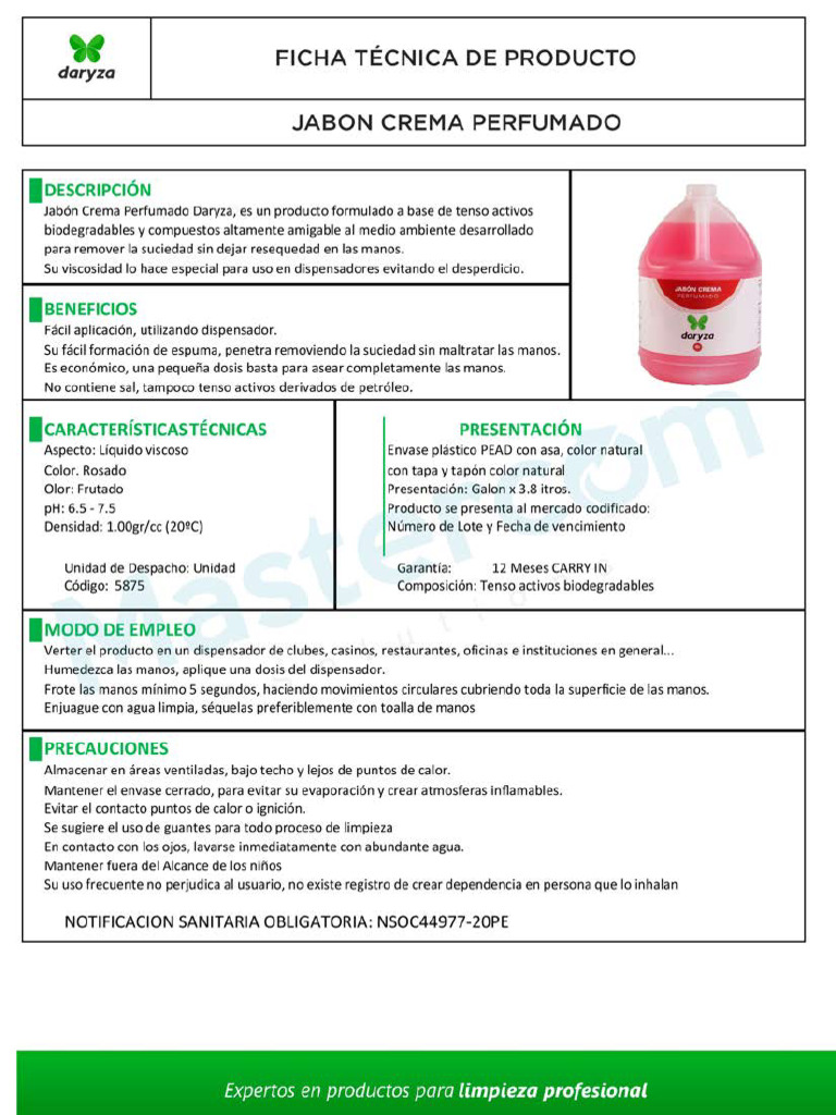 Ficha Tecnica de Jabon Perfumado Daryza | PDF