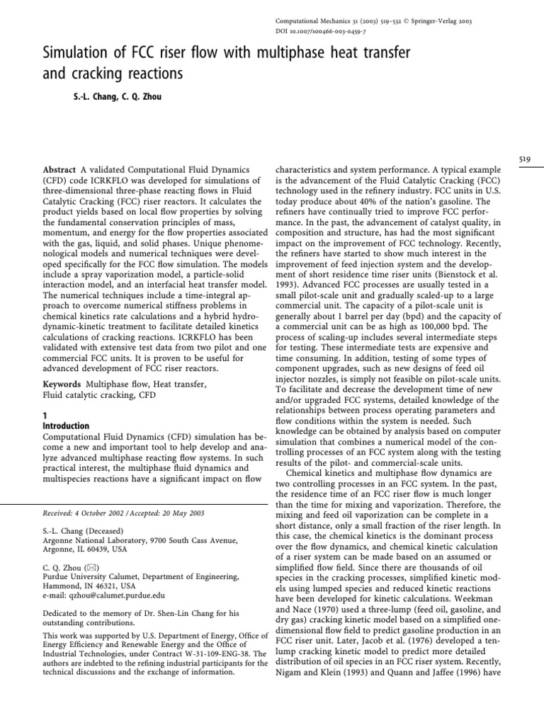 FCC Riser Flow Simulation Analysis | PDF | Fluid Dynamics | Gases