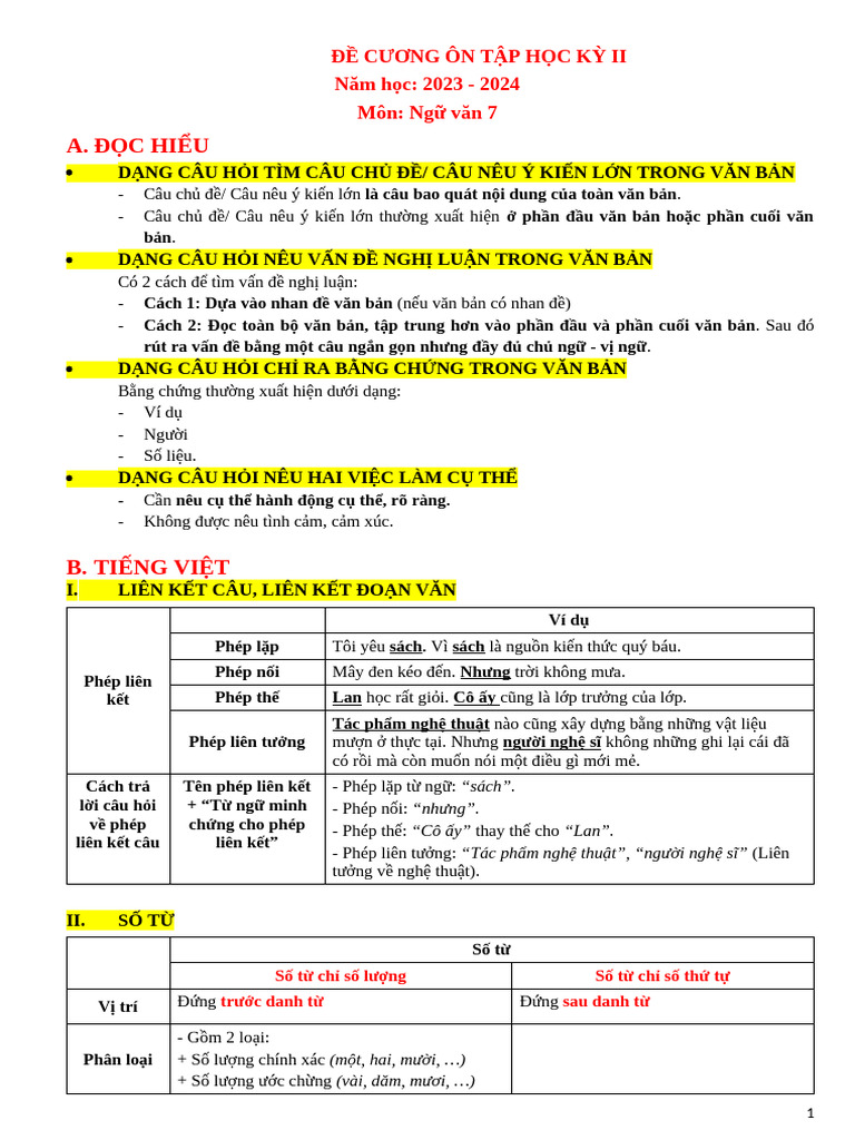 ĐỀ CƯƠNG ÔN TẬP HK2 KHỐI 7 2023-2024 | PDF